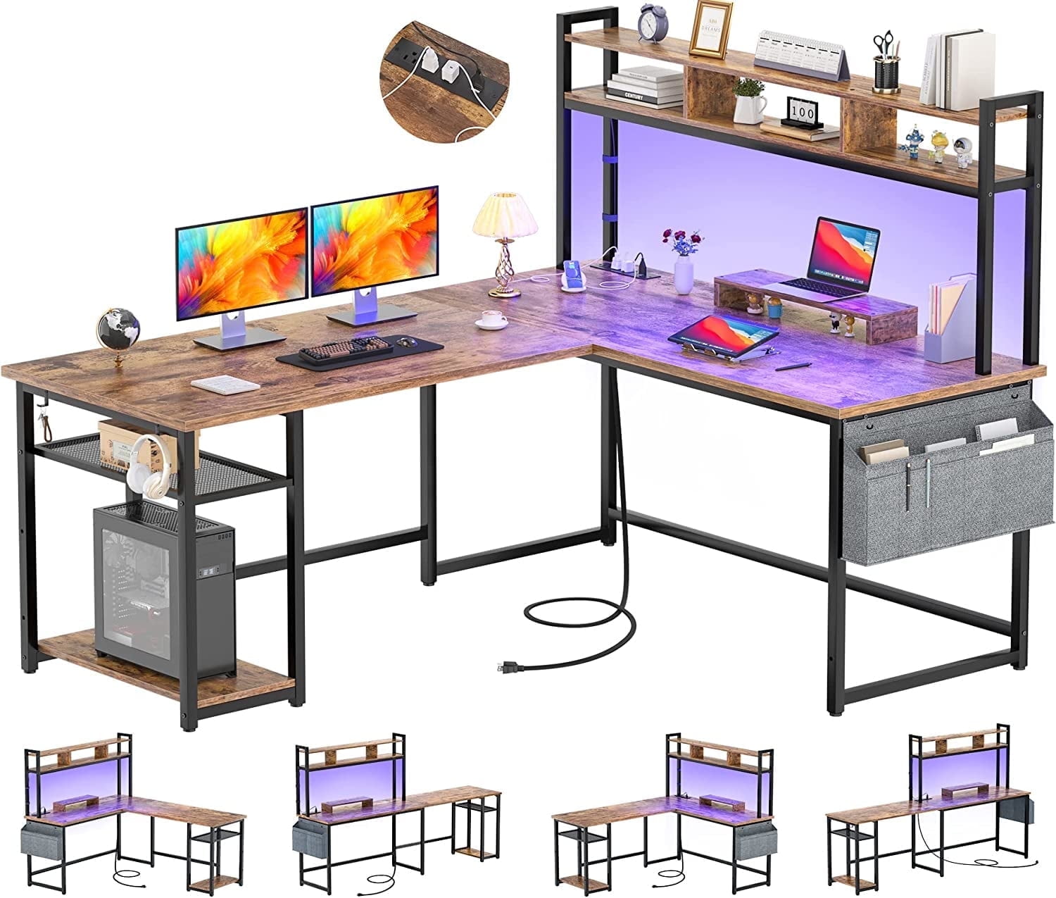 Homieasy L-Shaped Gaming Desk with Shelves and Charging Station, 86.6 ...