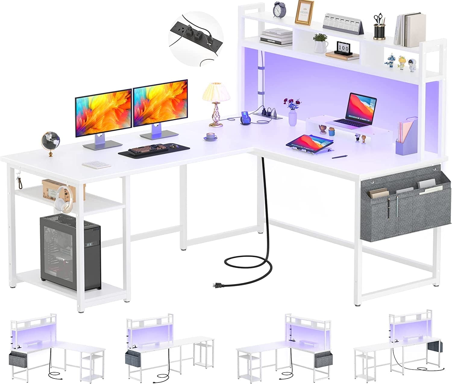 Free Shipping! Homieasy L Shaped Desk with Power Outlet & USB Ports, 86 ...