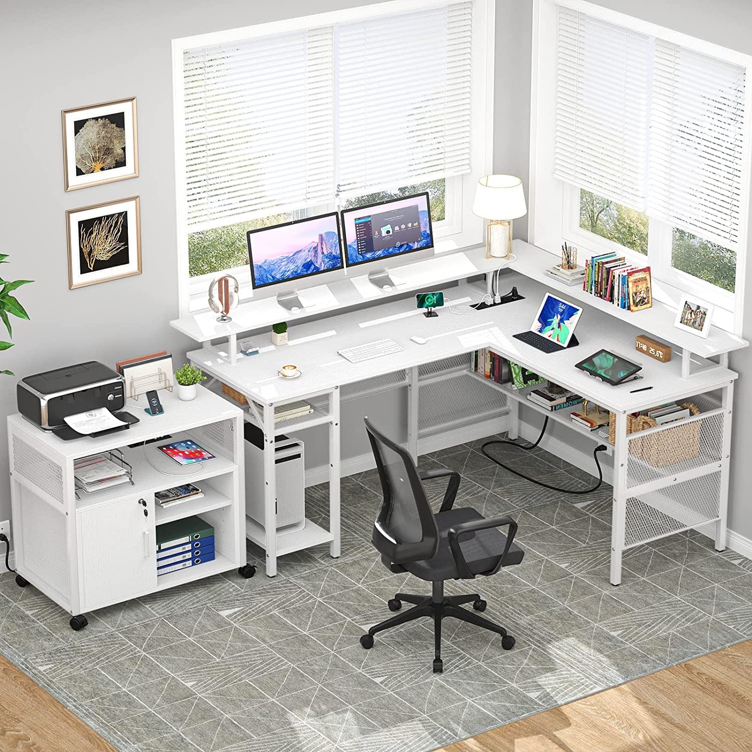 Homieasy L Shaped Desk with Power Outlets and LED Barbados | Ubuy