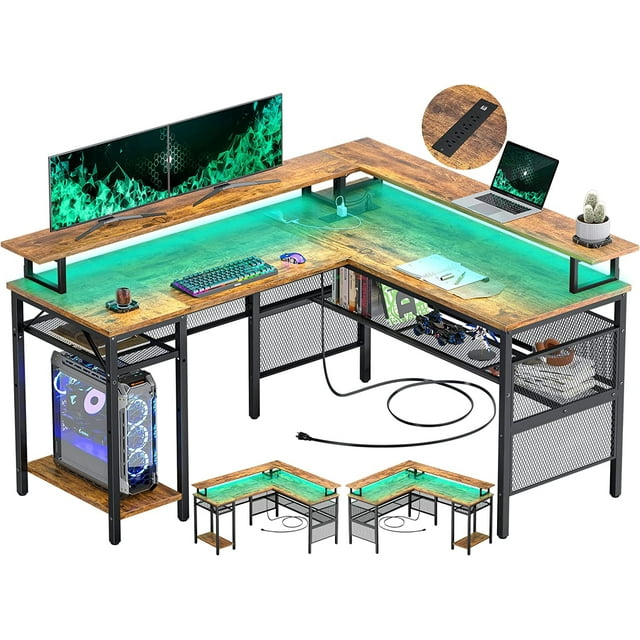 Homieasy 55in L-Shaped Gaming Desk with Power Outlets, LED Light, and ...
