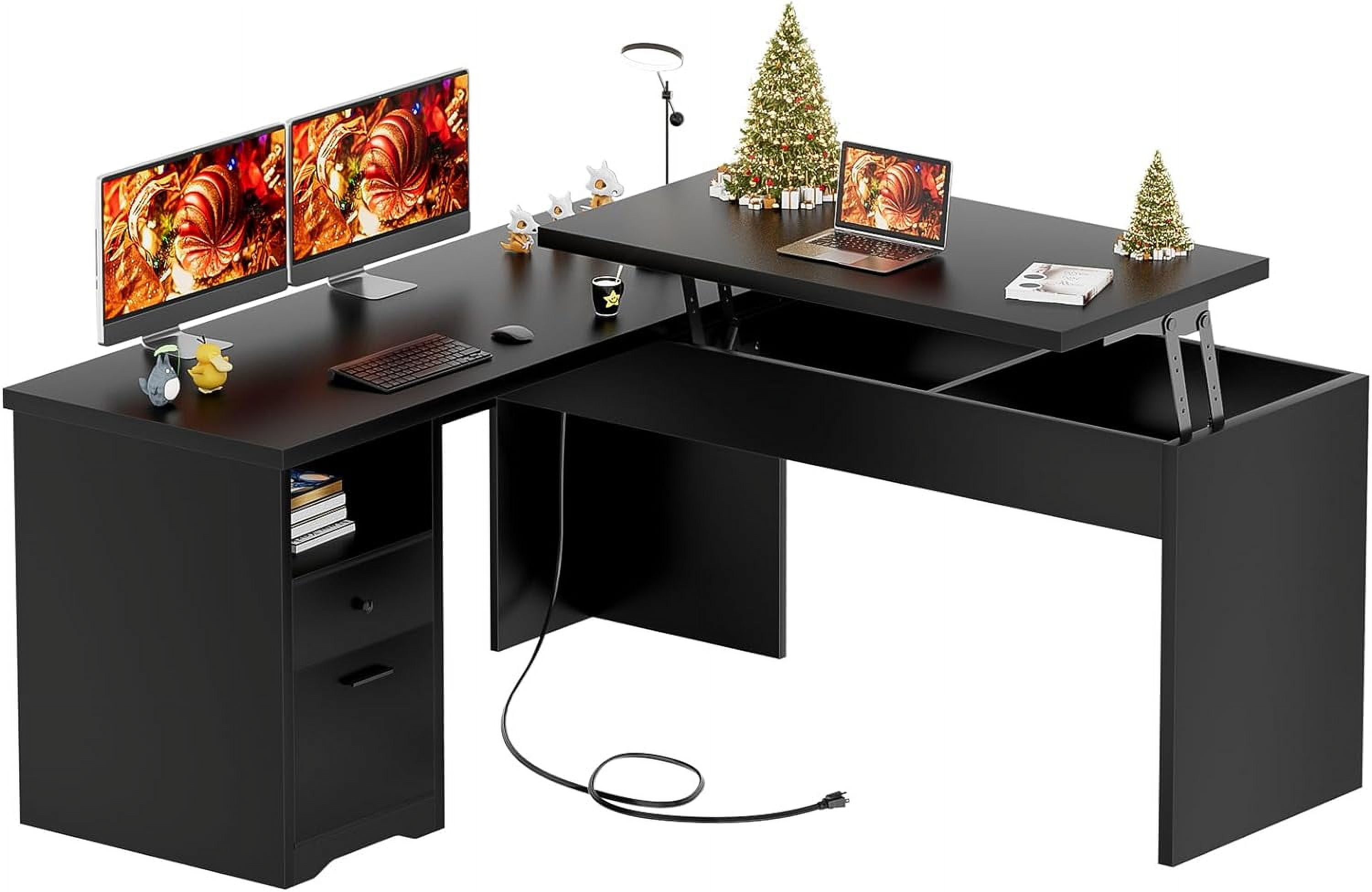 Homieasy L Shaped Desk with Electric Charger, Lift Top Corner PC ...