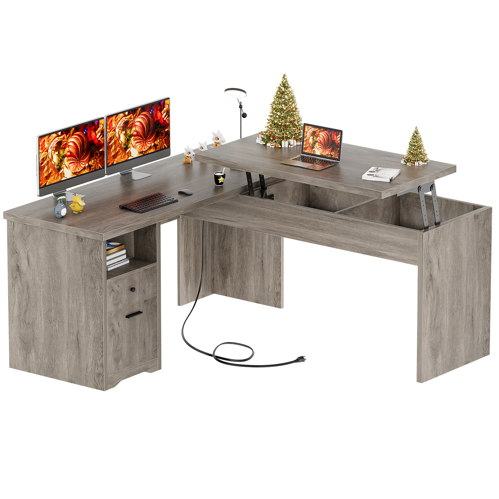 Homieasy L Shaped Desk with Power Outlets and USB Charging Ports, Lift ...