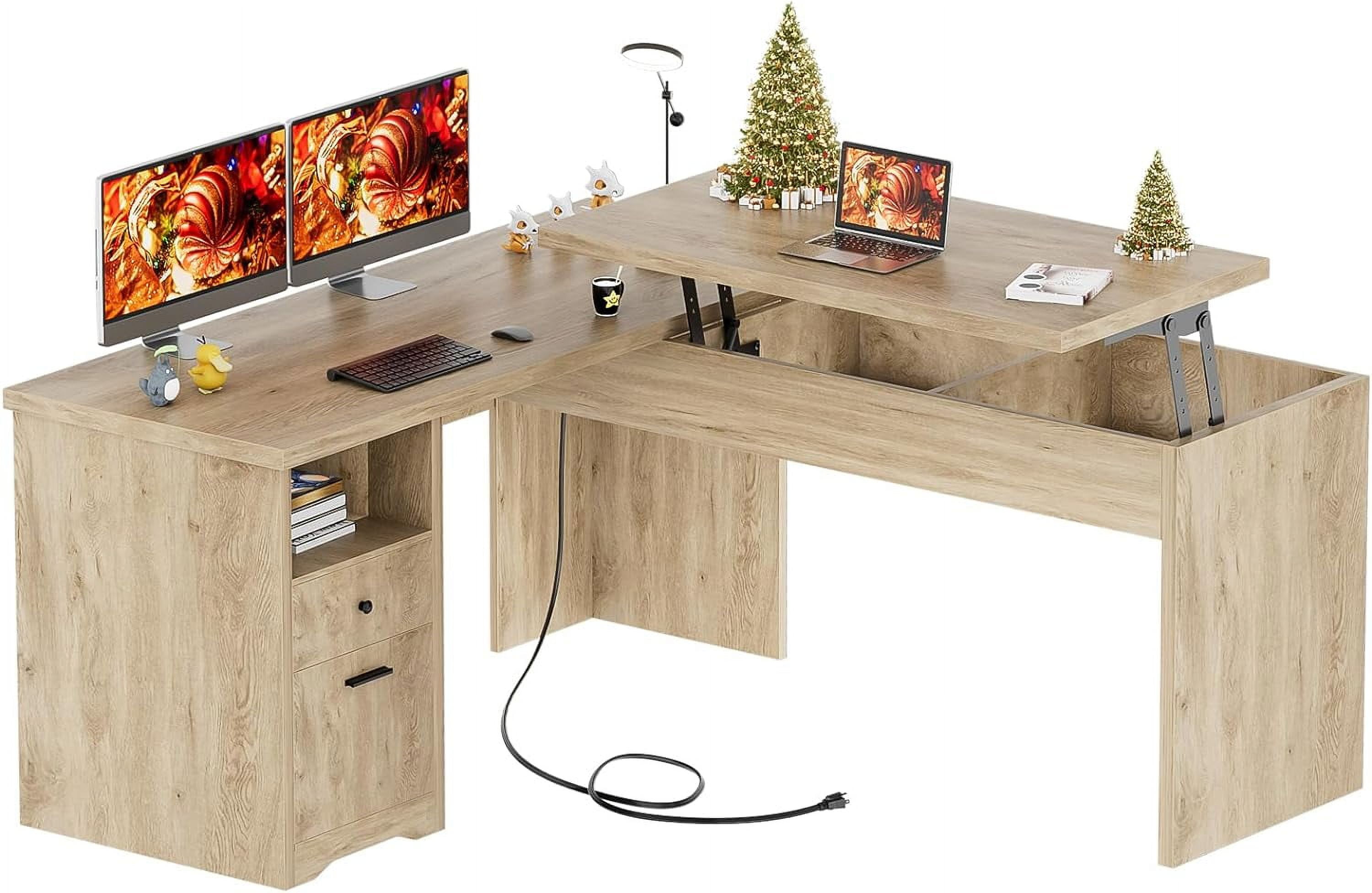 Homieasy L Shaped Desk with Power Outlets and USB Charging Ports, Lift ...