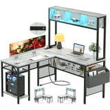 Homieasy L-Shaped Desk with Power Outlets, USB Ports, LED Strip ...