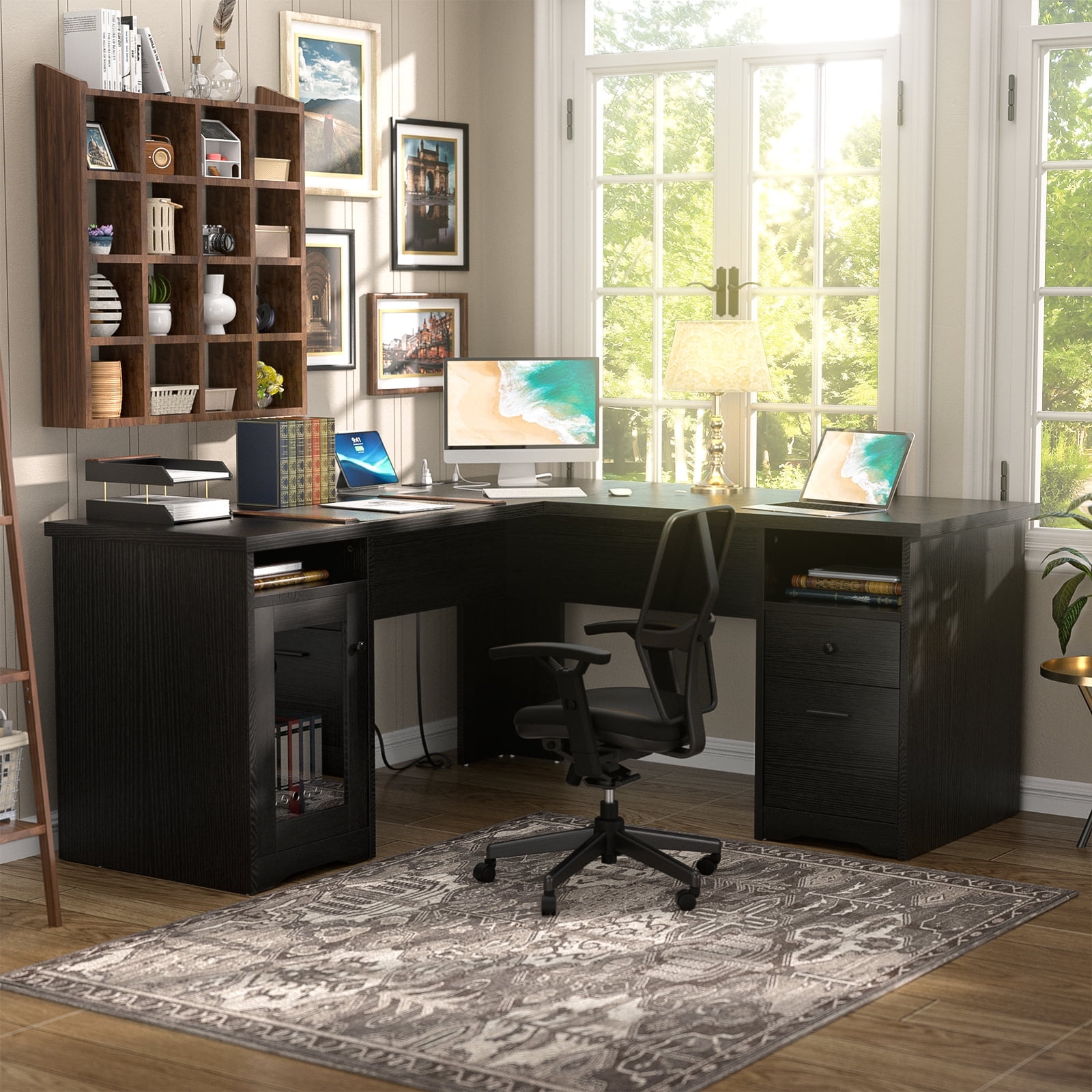 Homieasy 60 Inch L Shaped Electric Desk with Power Outlet, USB Ports ...