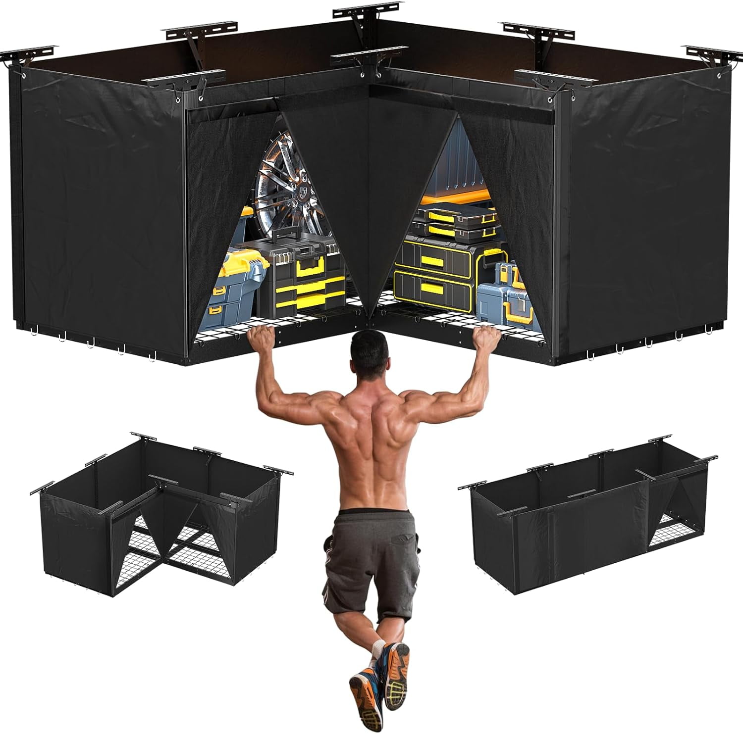 Homieasy L Shaped Overhead Storage Rack with Durable Oxford Cover ...