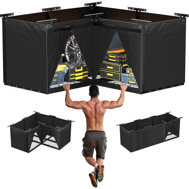 Homieasy L Shaped Overhead Storage Rack with Durable Oxford Cover ...