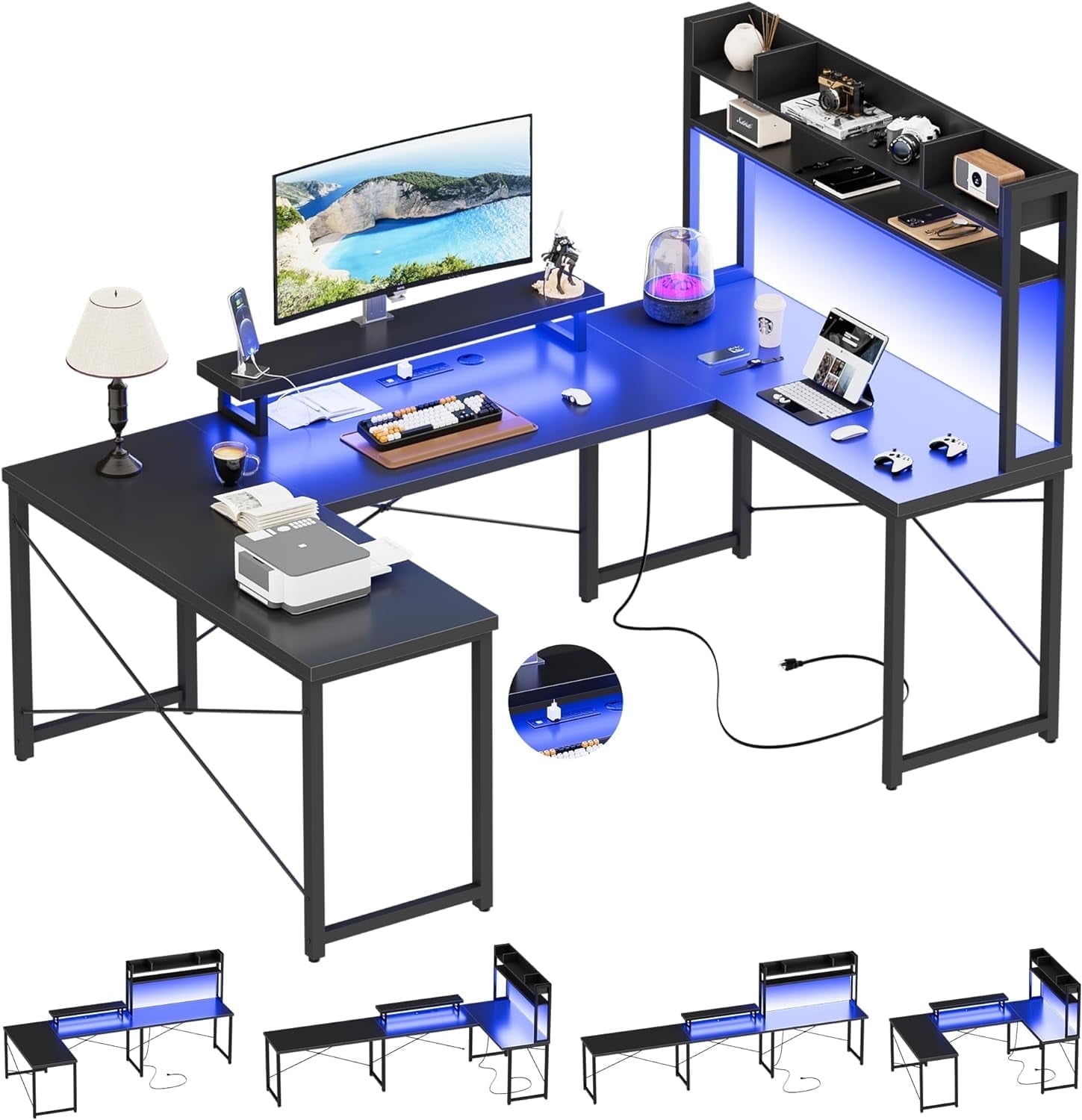 Homieasy Large U Shaped Computer Desk with Hutch, Customizable ...