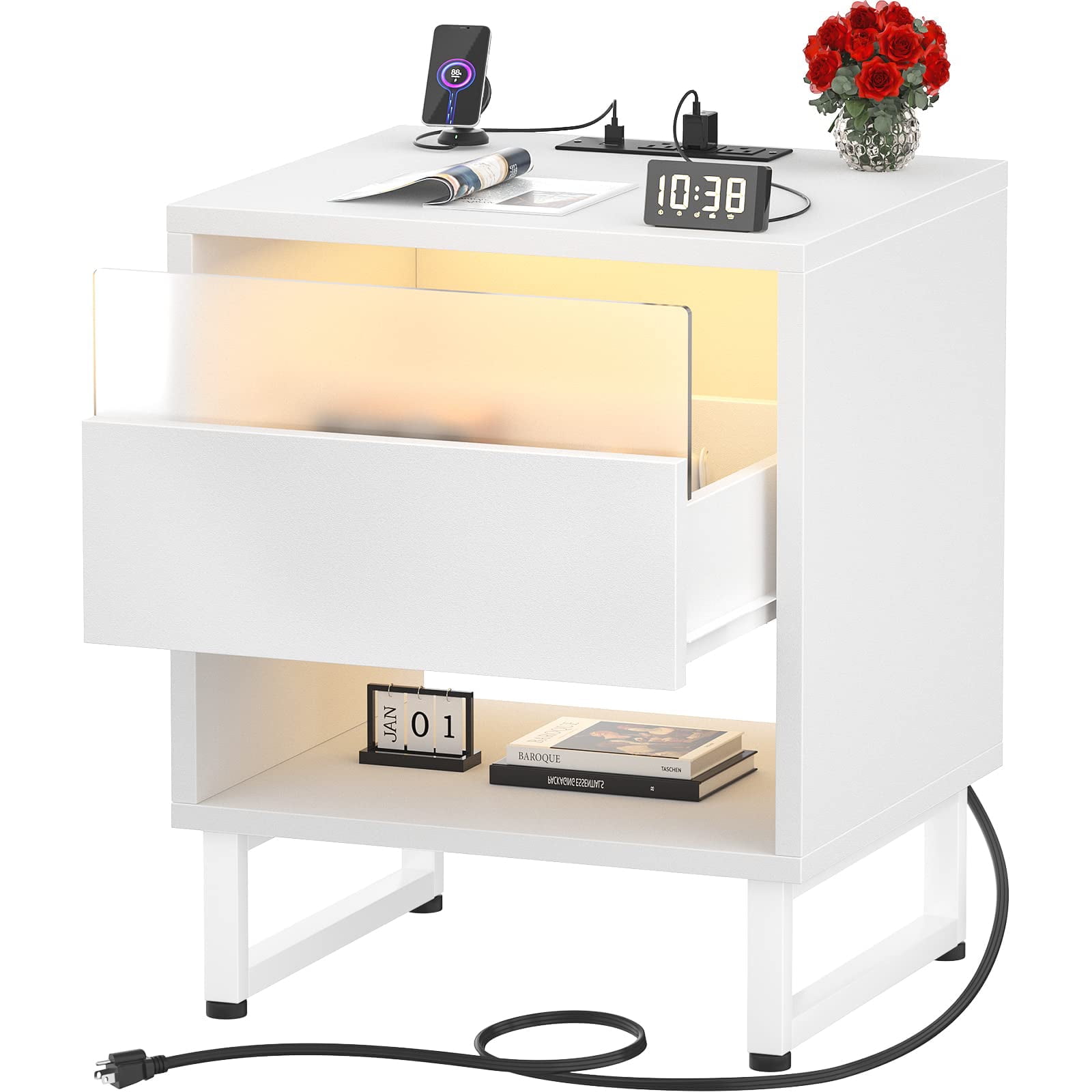 Homieasy Nightstand: Built-in Charger & Power Outlets, Bedside Plugs ...