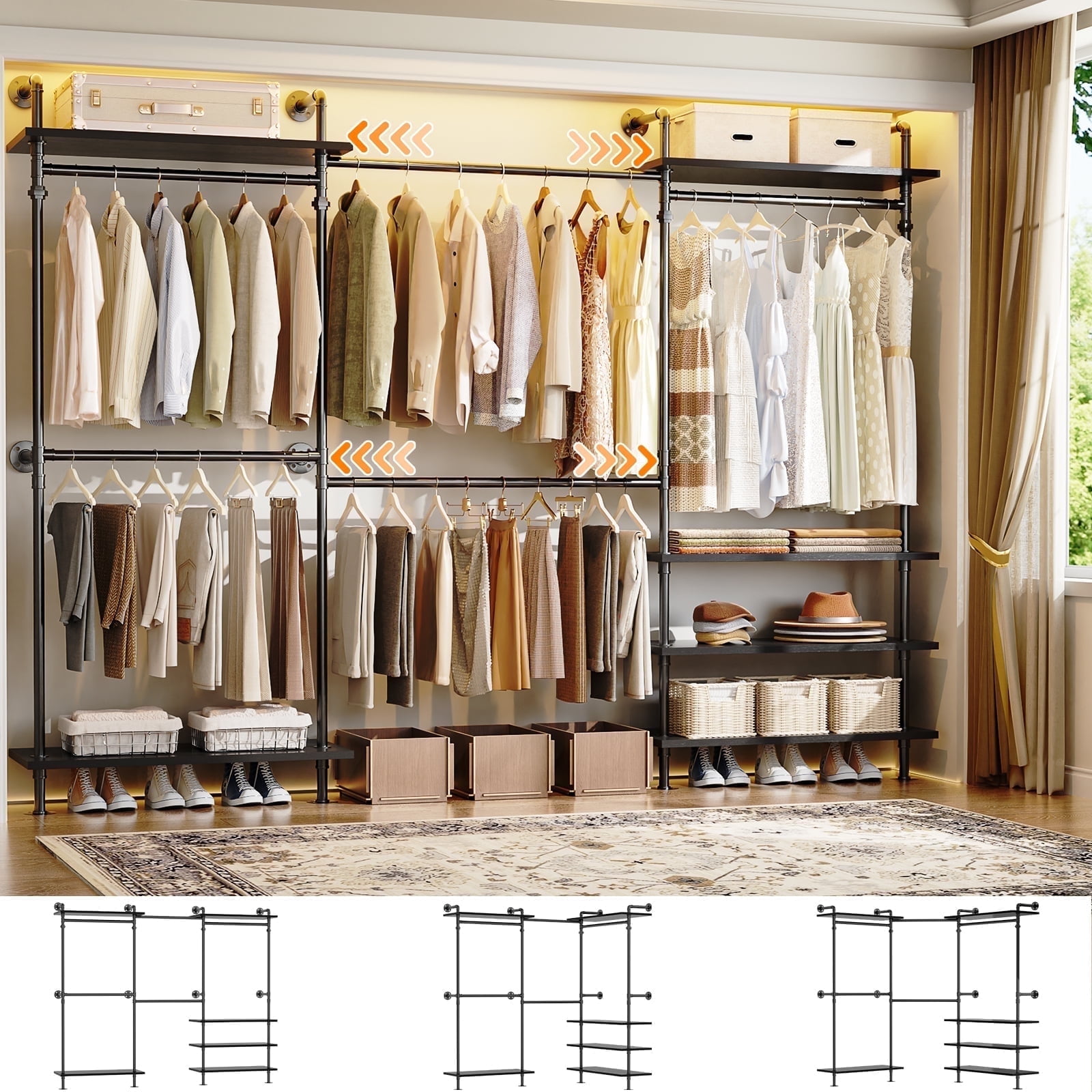 Homieasy Retractable Industrial Pipe Clothing Rack, Wall-Mounted Pipe ...