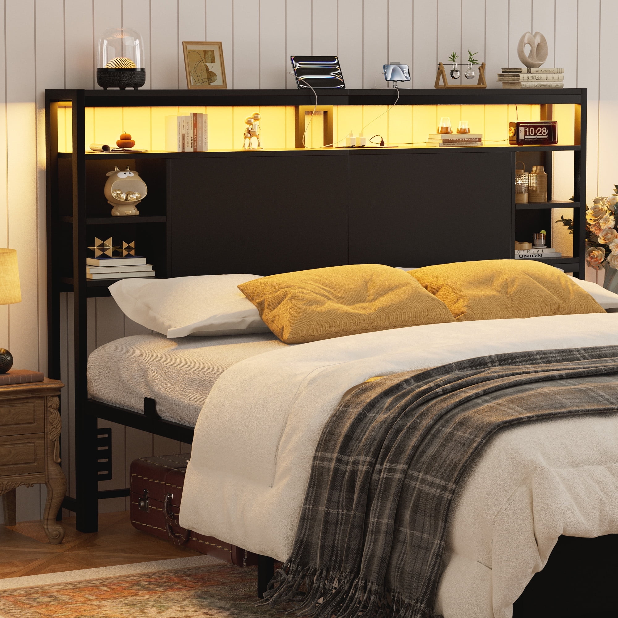 Homieasy Queen Headboard with Storage, Headboards with Power Outlets ...