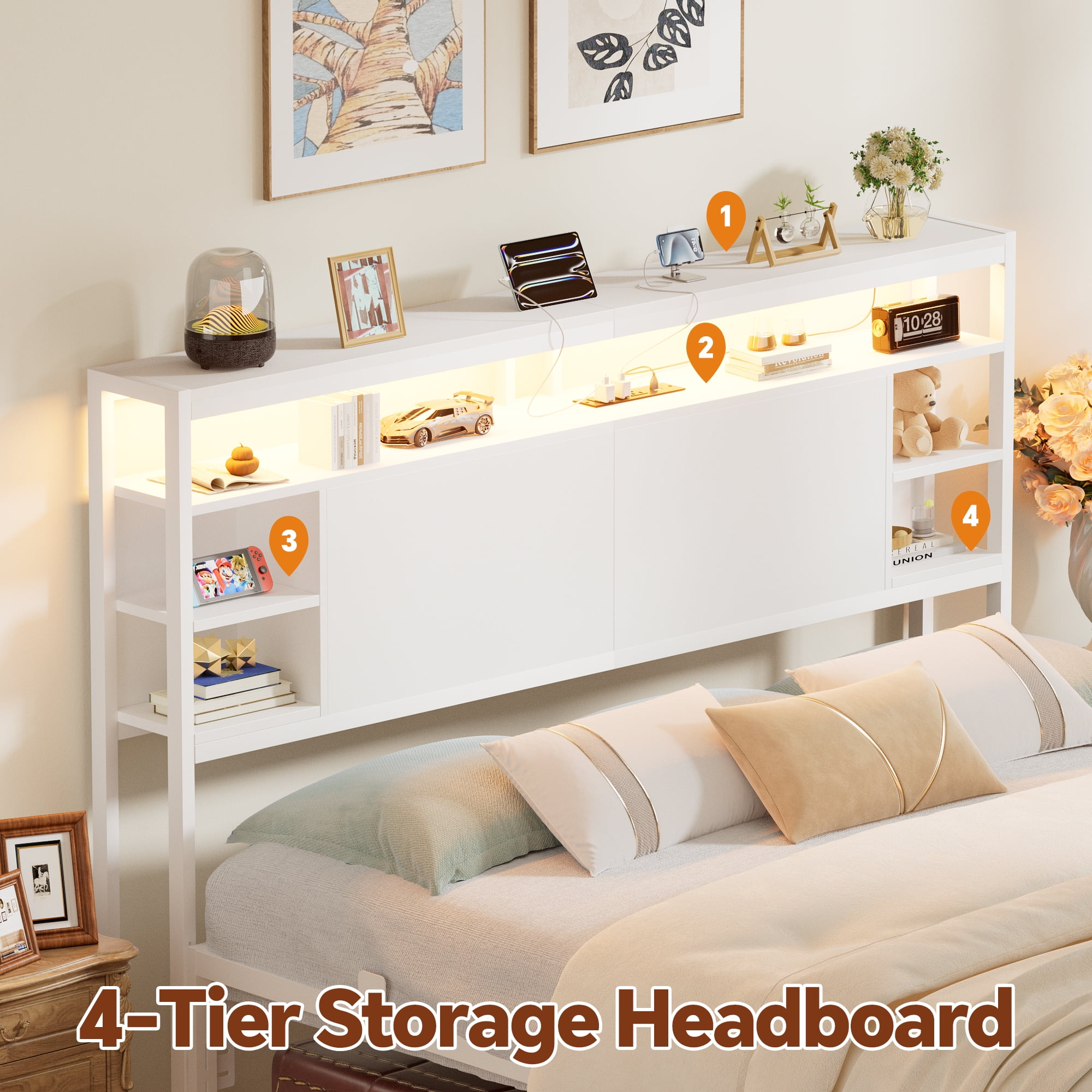 Homieasy Queen Headboard with Storage, Headboards with Power Outlets ...