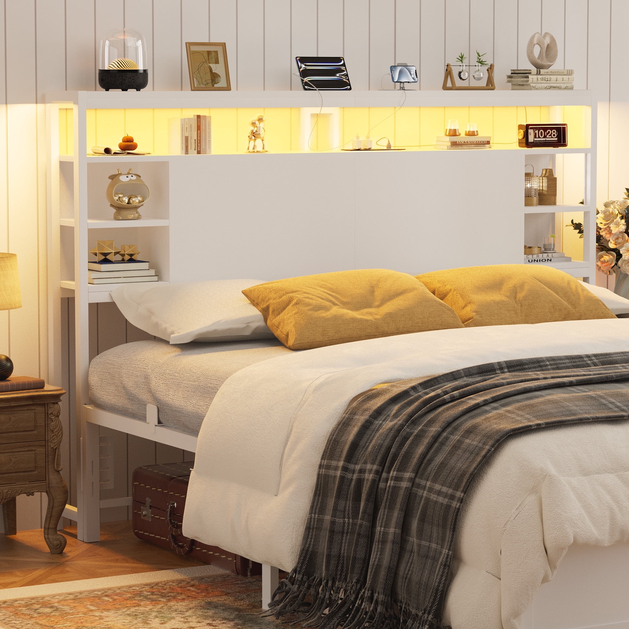 Homieasy Queen Headboard with Storage, Headboards with Power Outlets ...