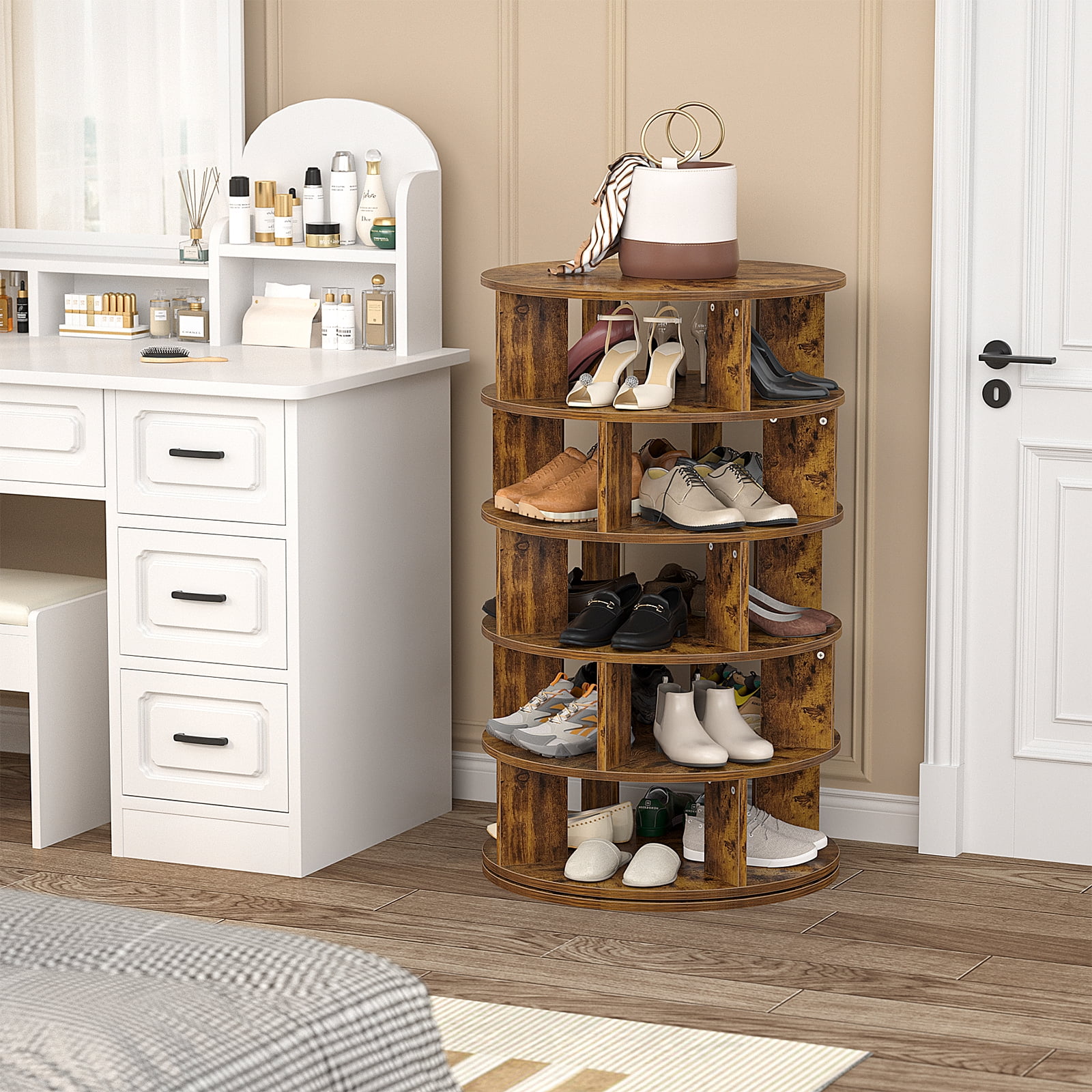 Homieasy Rotating Bookshelf, 360 Display Wood Spinning Bookshelf Tower ...
