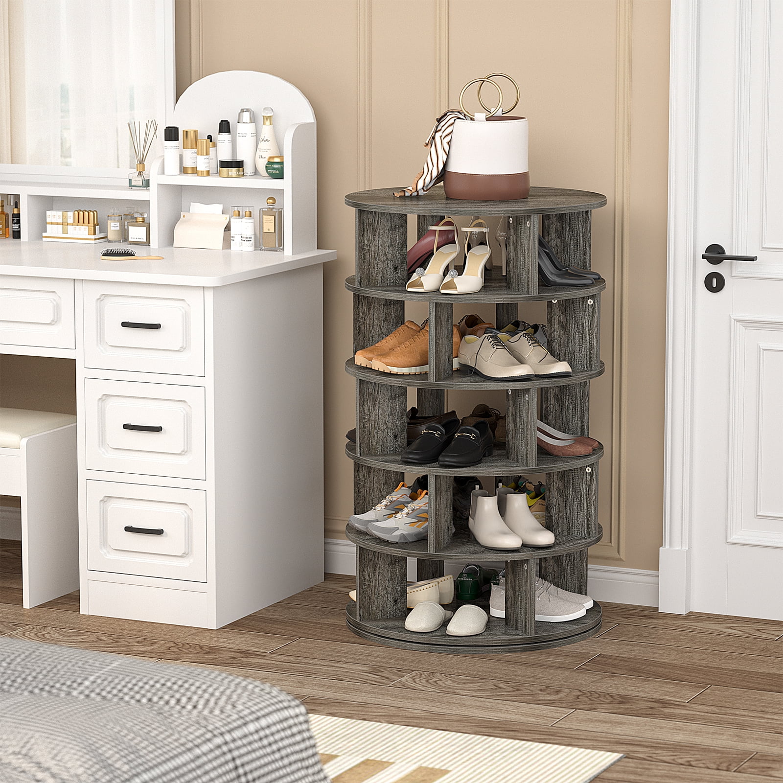 Homieasy Rotating Bookshelf, 360 Display Wood Spinning Bookshelf Tower ...