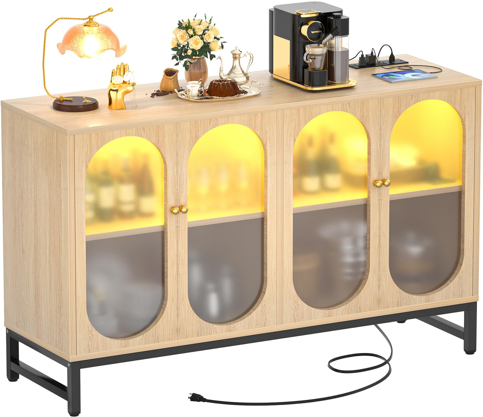 Homieasy Sideboard Buffet Cabinet with Power Outlet, Accent Cabinet ...