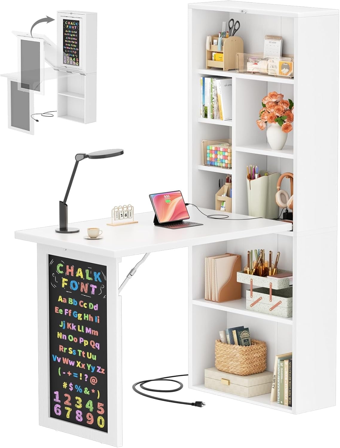 Homieasy Small Folding Desk with Outlets, Convertible Writing Desk for ...