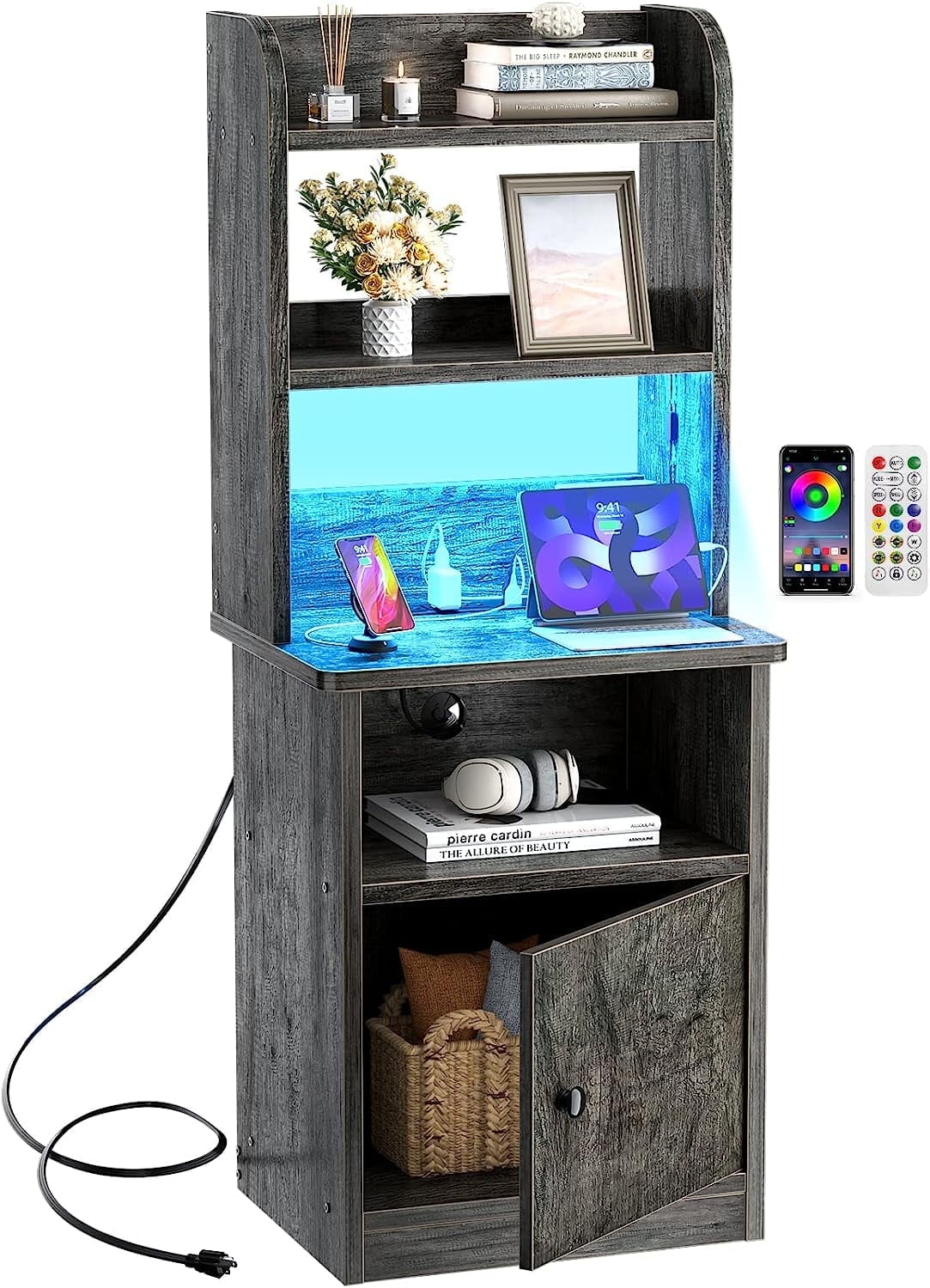Homieasy Tall Nightstand with Charging Station and LED Lights - 47 ...