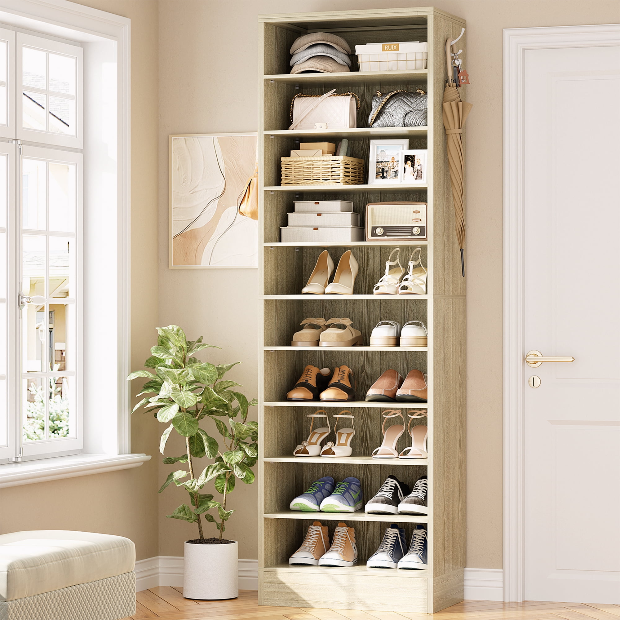 Homieasy Tall Shoe Cabinet, 10 Tiers Narrow Wood Shoe Rack, Shoe ...