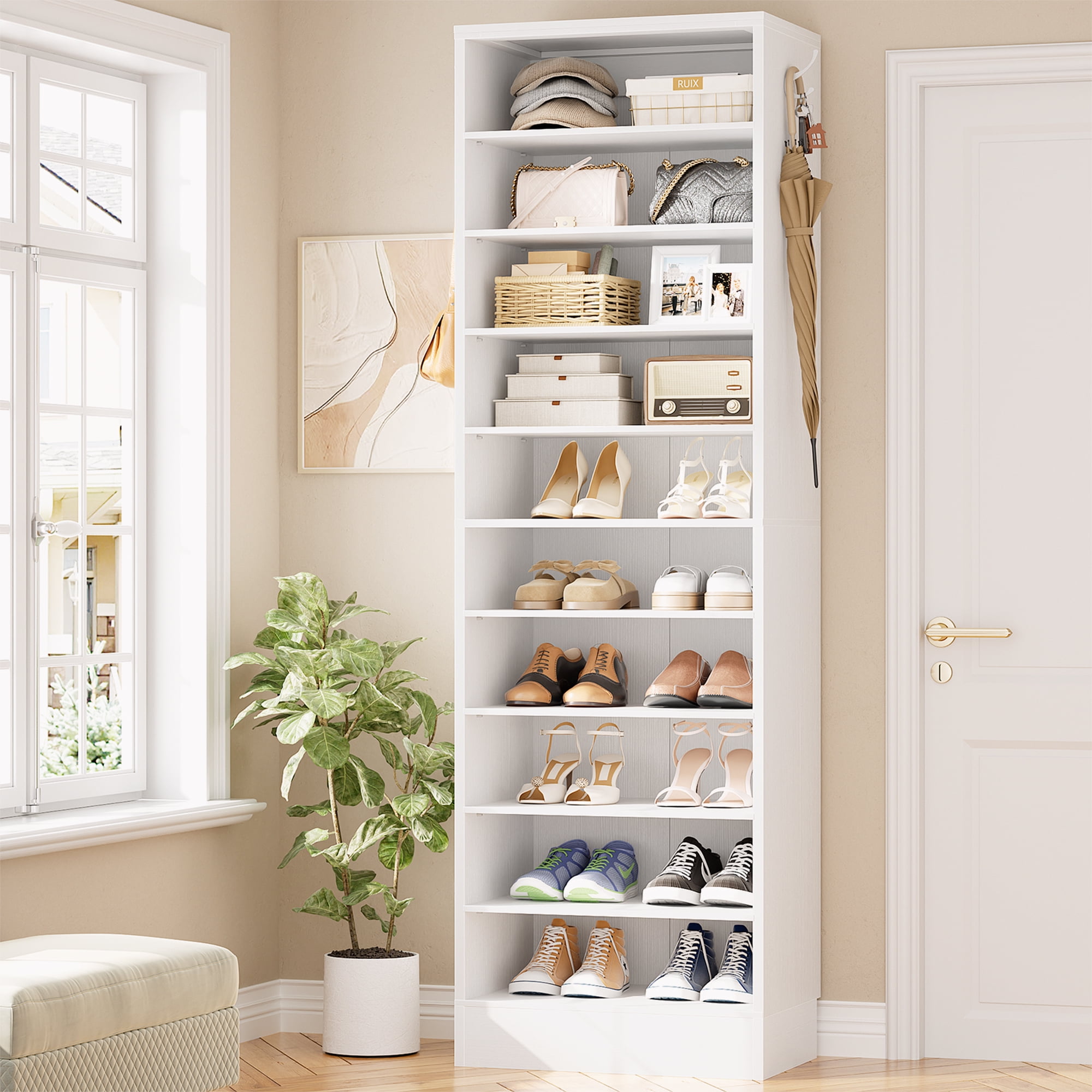 Homieasy, Tall Shoe Cabinet, 80"H, Space Saving Narrow Wood Shoe Rack ...