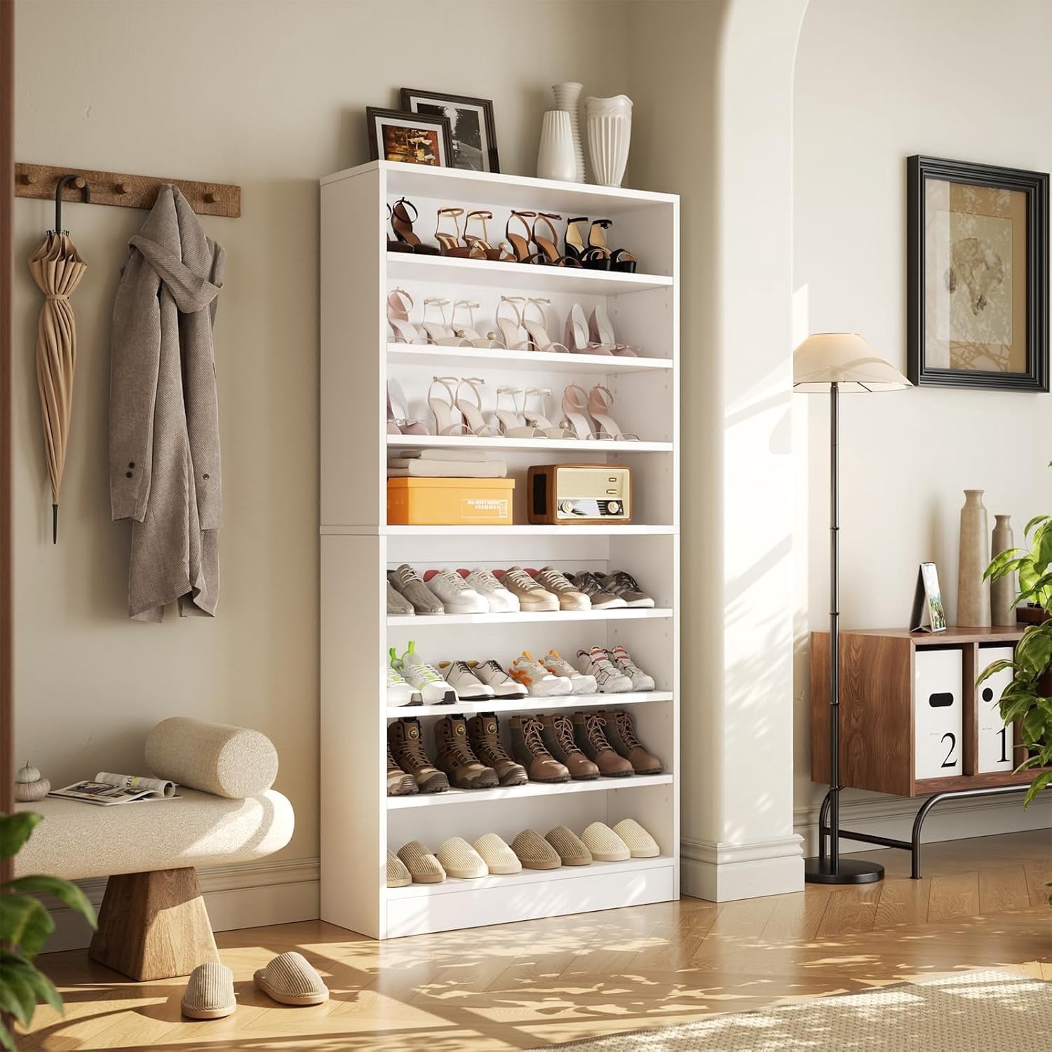 Homieasy Tall Shoe Cabinet, 9-Tier Wood Shoe Storage Organizer, White ...