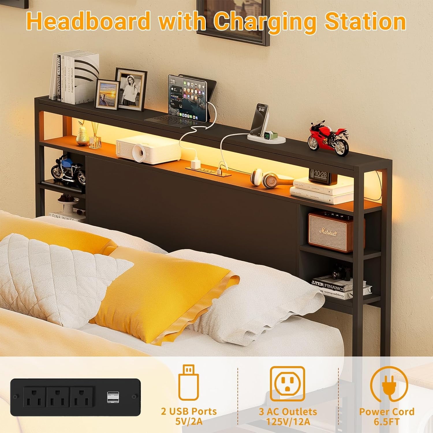 Homieasy Twin Size Bed Frame with Storage Headboard, Power Socket and ...