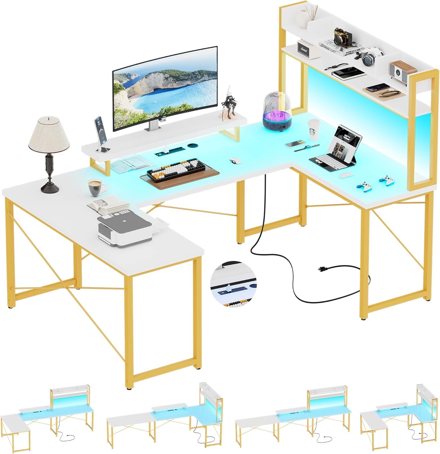 Homieasy U Shaped Computer Desk with Hutch, Customizable Reversible U ...