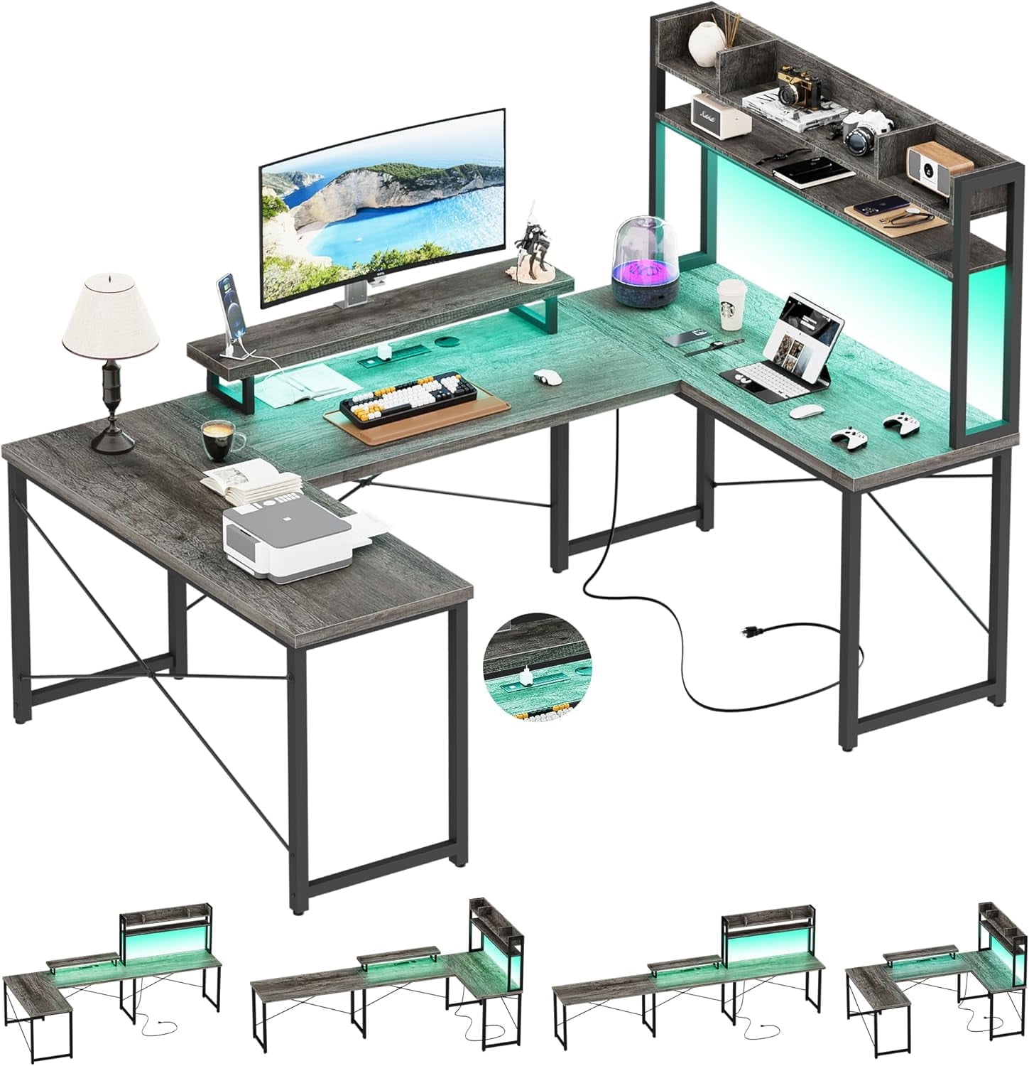 Homieasy U Shaped Computer Desk with Hutch, Customizable Reversible L ...