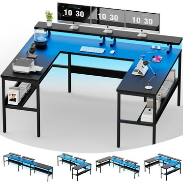Homieasy Large U Shaped Computer Desk with Hutch, Customizable ...