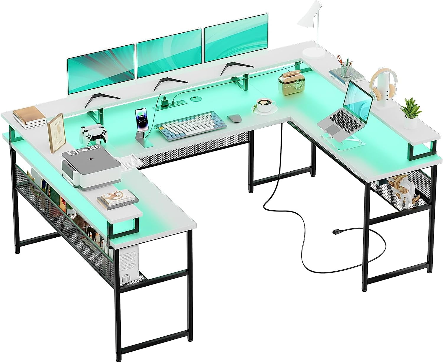 Homieasy 83'' U Shaped Gaming Desk with Stand & LED Strips, Home Office ...