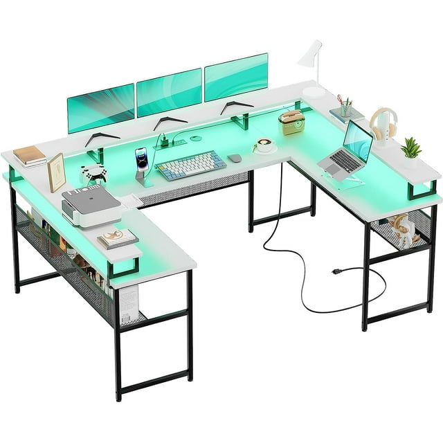 Homieasy 83'' U Shaped Gaming Desk with Stand & LED Strips, Home Office ...