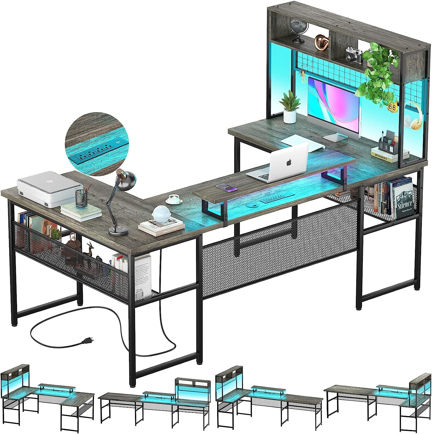 Homieasy U Shaped Computer Desk with Hutch and Power Nepal | Ubuy