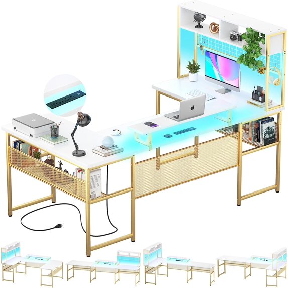 83in Homieasy Electric U Shaped Desk with Shelves & Monitor Stand ...