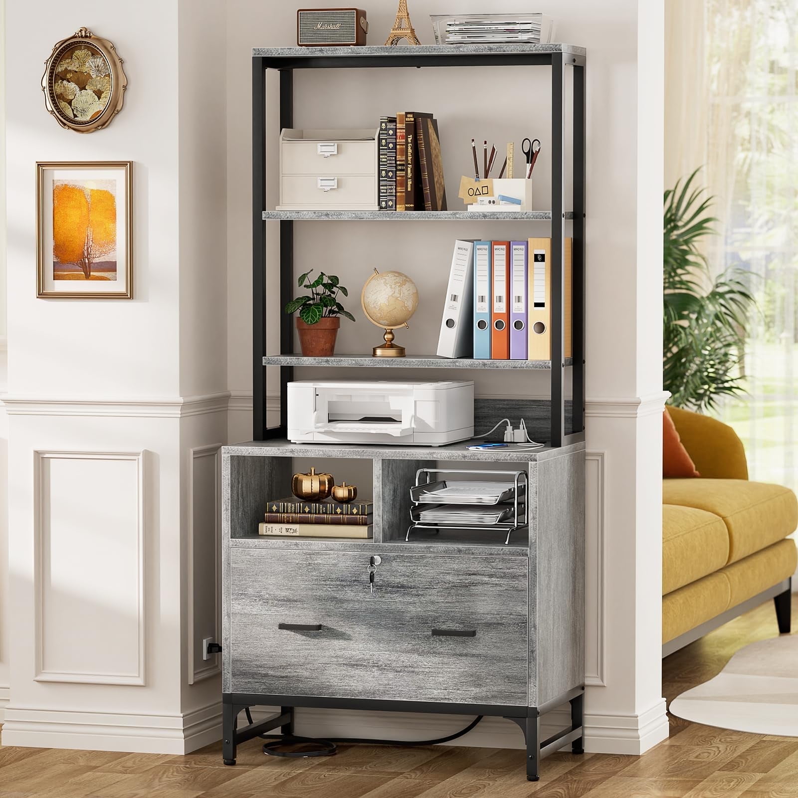 Homieasy Vertical File Cabinet with Charging Station, Lock & Large ...
