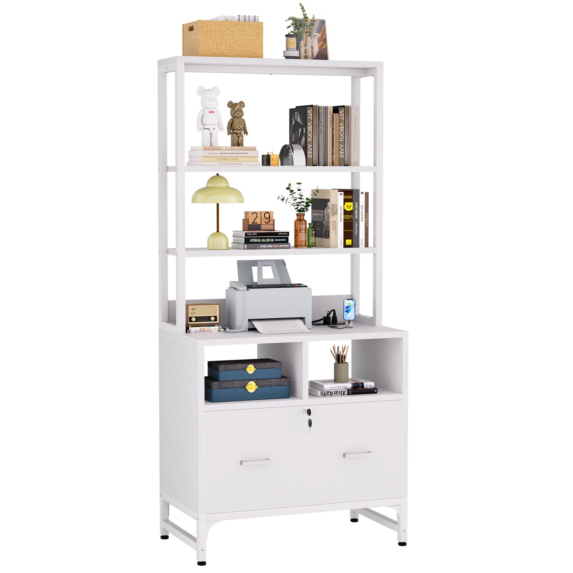 Homieasy Vertical File Cabinet with Charging Station, Lock & Large ...
