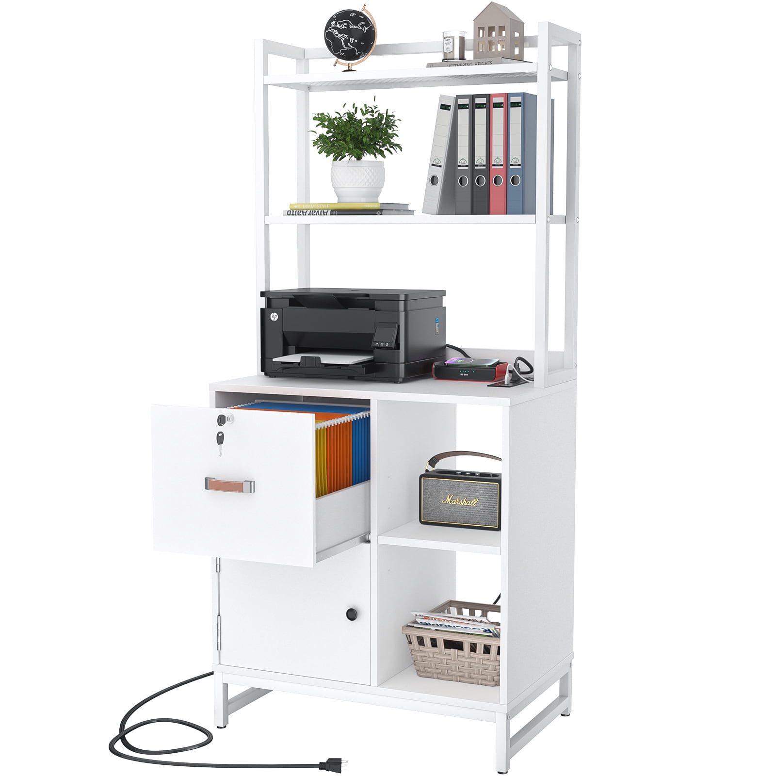 Homieasy Vertical Filing Cabinet with Lock & Charging Station, Large ...