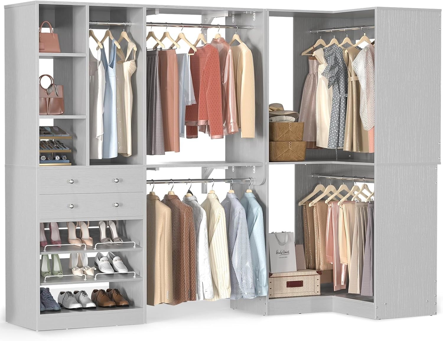 Homieasy Walk-in Closet System 2-Piece Set, 90.5" Closet Organizer with ...