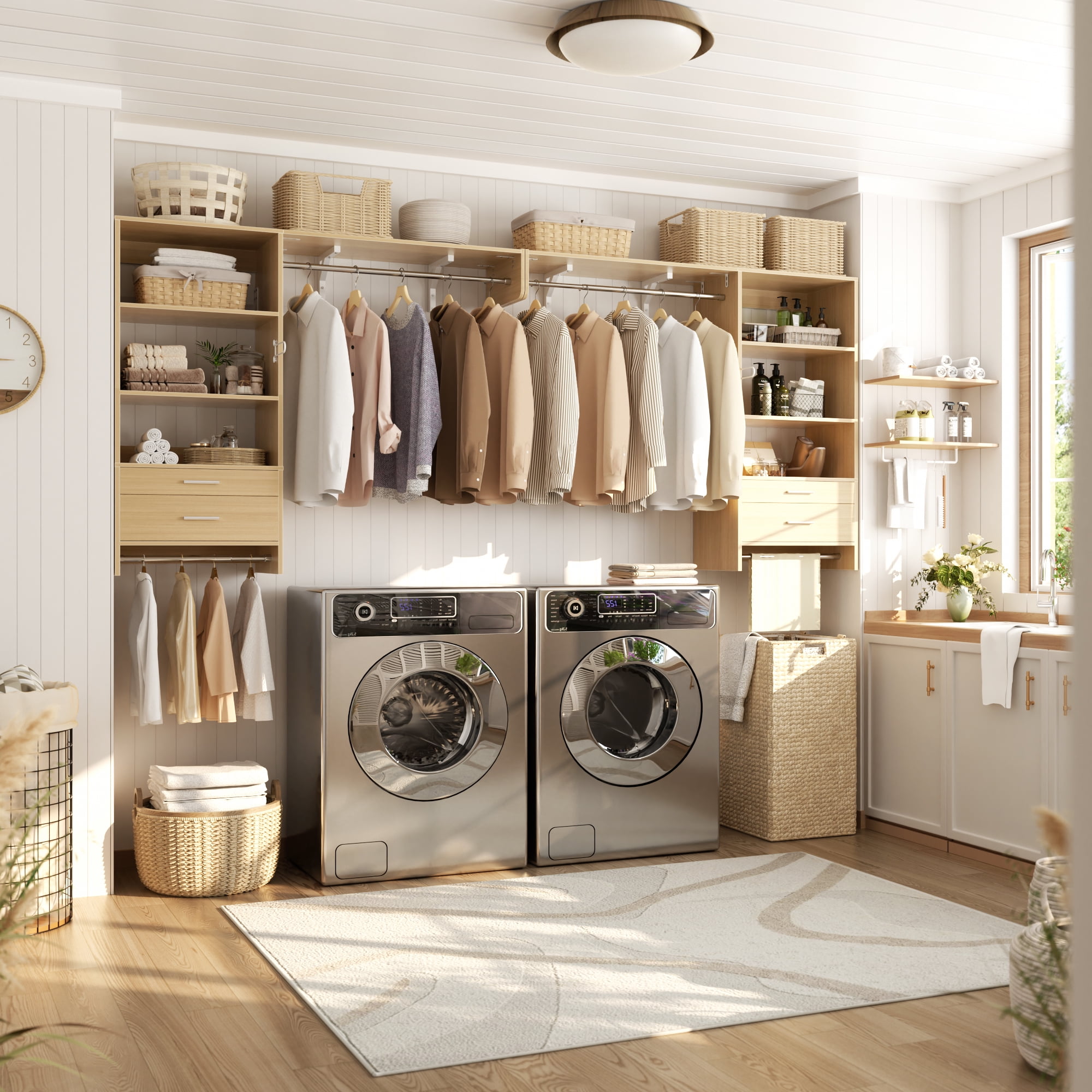 Homieasy Wall Cabinet with Hanging Rods, 60'' Wide Laundry Wall Cabinet ...