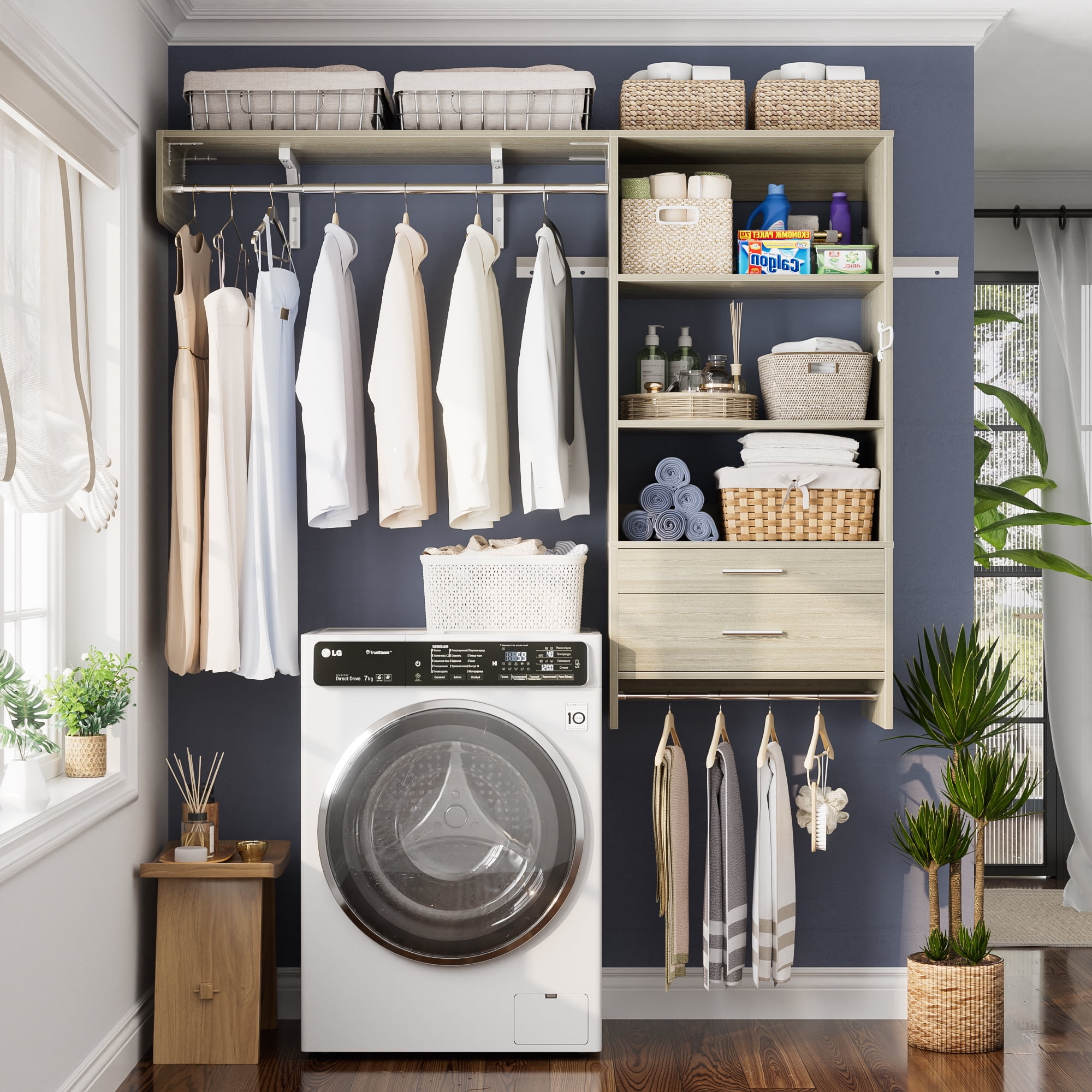 Homieasy Wall Cabinet with Hanging Rods, 60'' Wide Laundry Wall Cabinet ...