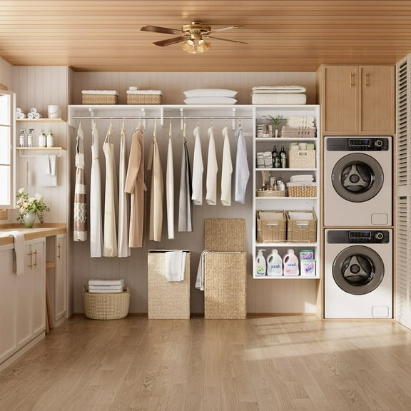 Over Washer and Dryer Shelves, 2 Tier Adjustable Height Wire Shelving ...