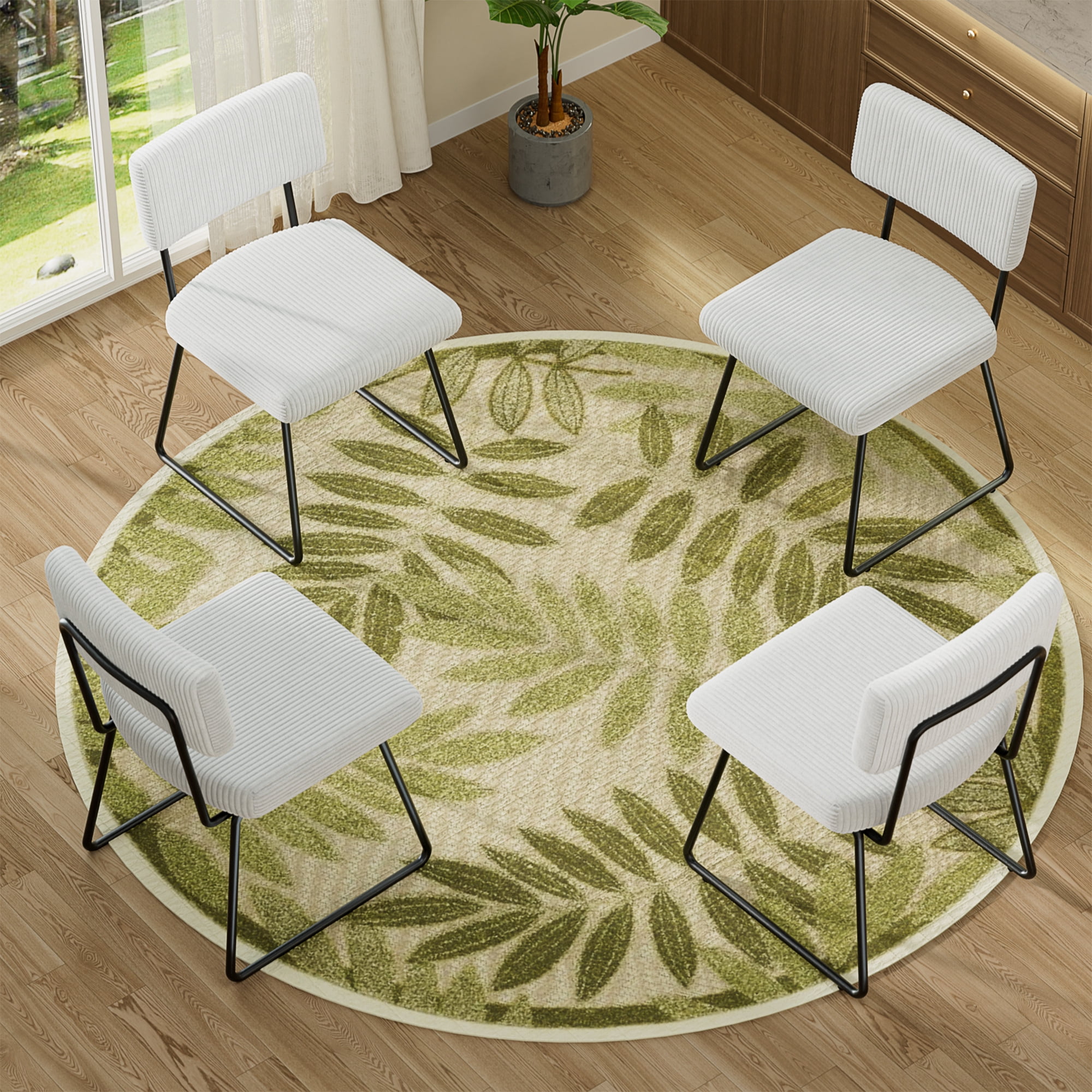 Homieasy White Upholstered Striped Dining Chairs Set of 4, Modern ...