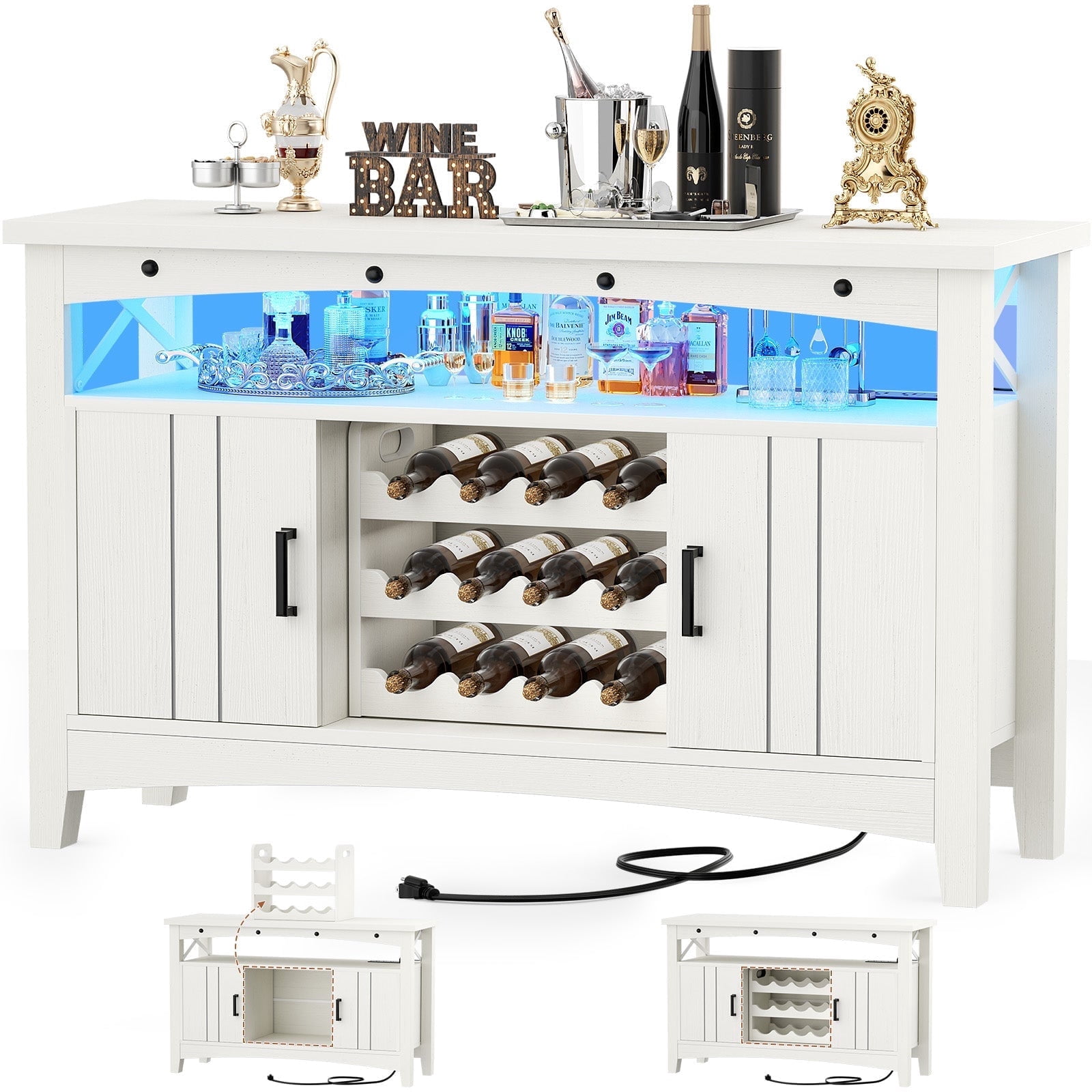 Homieasy Wine Bar Cabinet with Power Outlets, Liquor Cabinet with LED ...
