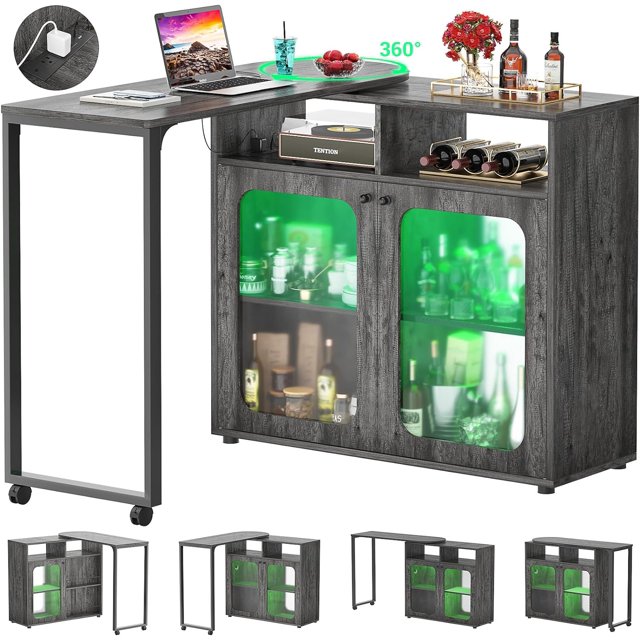 Homieasy Wine Cabinet with Charging Station and LED Light, Rotating ...
