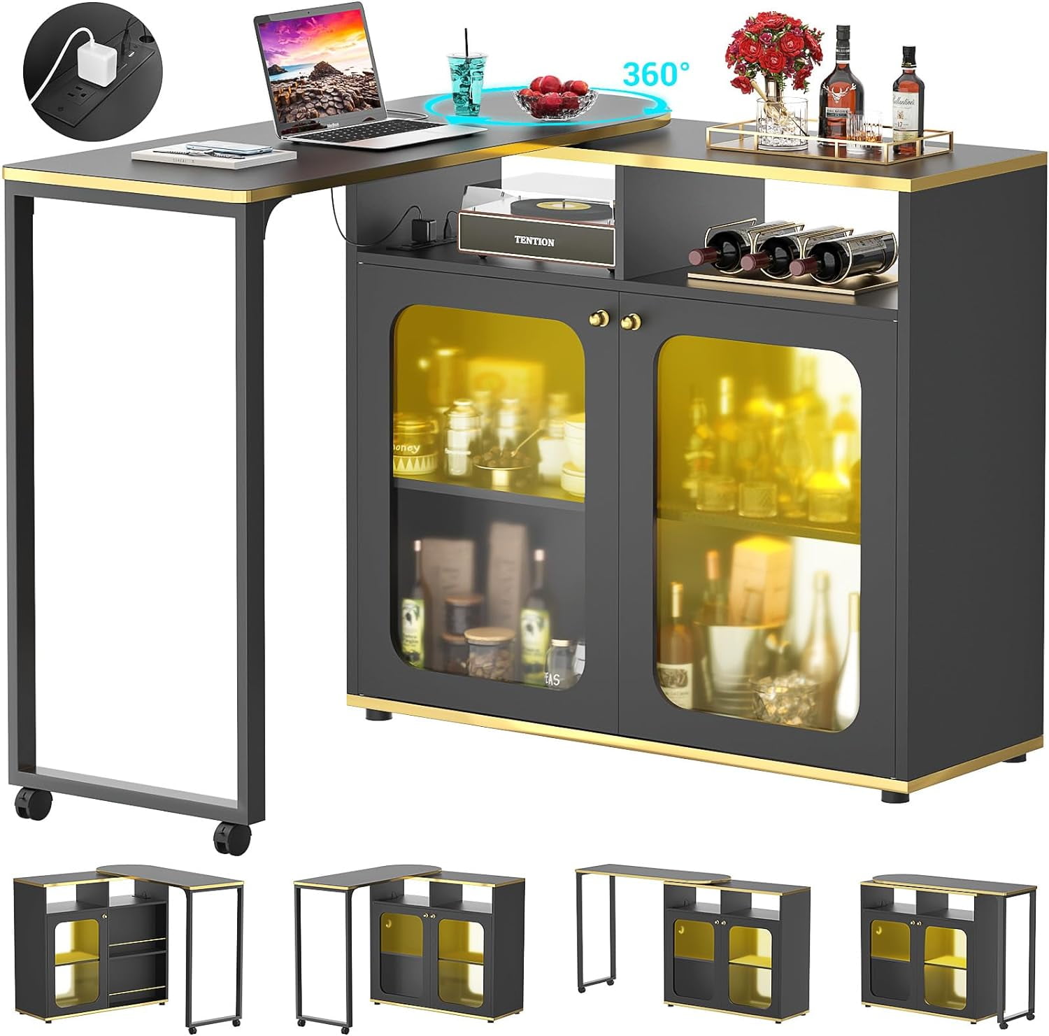 Homieasy Expandable Coffee Furniture Cabinet, Rotating Wine Rack ...