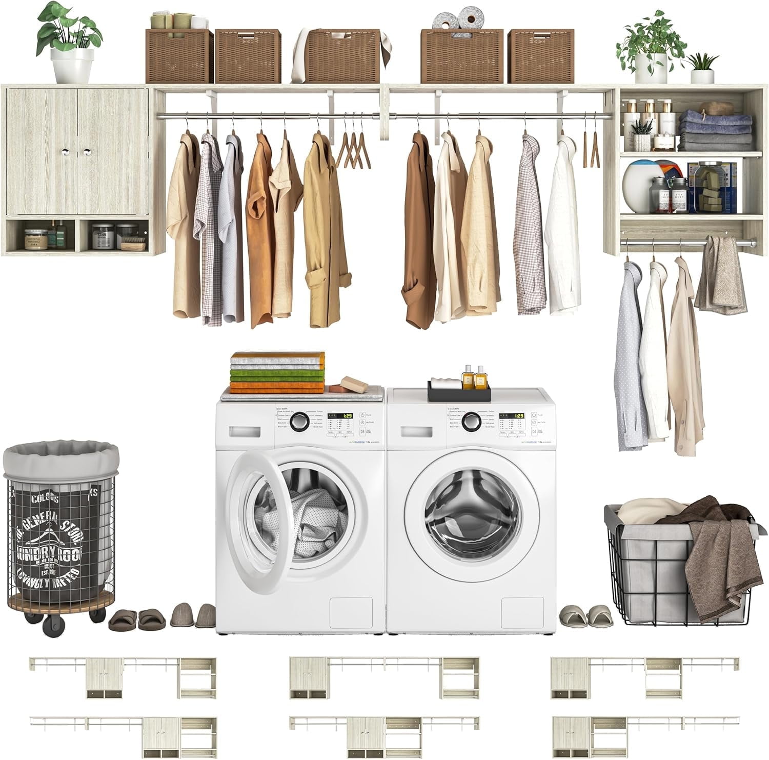 Homieasy Wood Over Washer Dryer Storage Shelves and Organizer, 118 ...