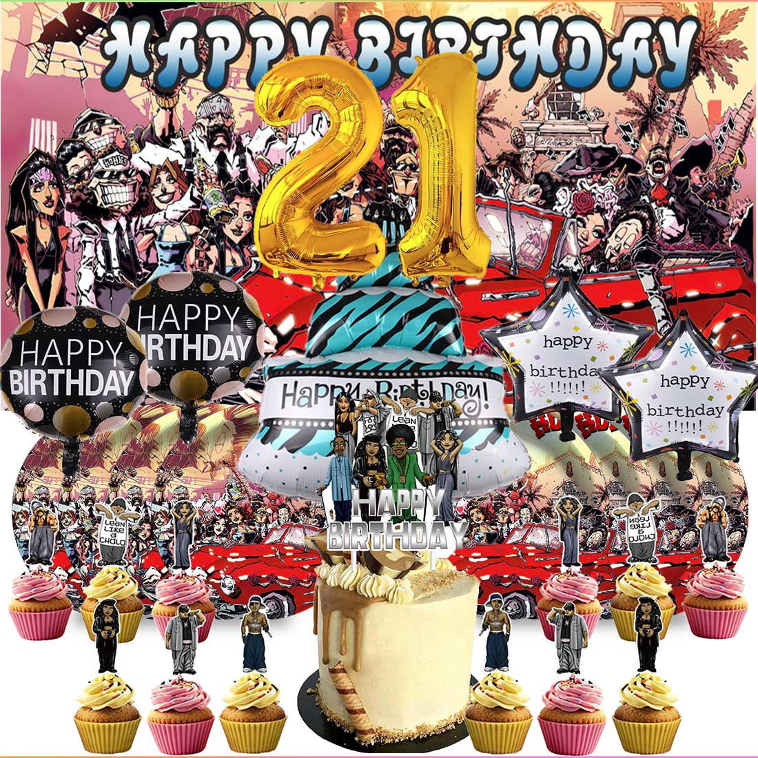 Homies 21th Tableware Balloons Cake Toppers Backdrop Banner Supplies ...