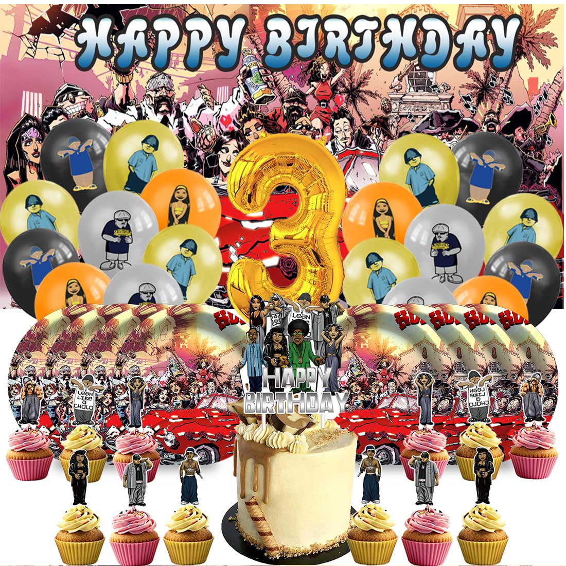 Homies Balloons Party Supplies 3rd Decor Tableware Birthday Cake Topper ...