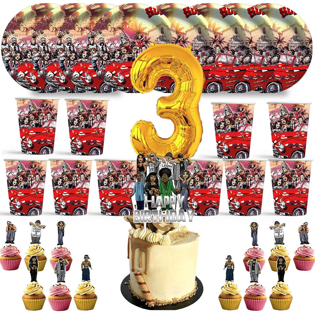 Homies Birthday 3rd Cups Party Supplies Plates Fans Decorations Cake ...