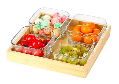 Homies Glass Square Serving Plate Bowl Stand with Bamboo Base Tray for ...