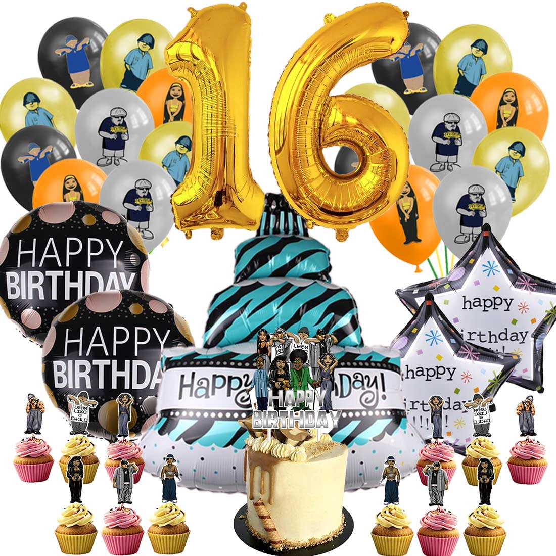 Homies Party Supplies 16th Decor Kit Balloons Birthday Cake Topper ...